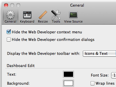 Redesigned Web Developer Options Dialog