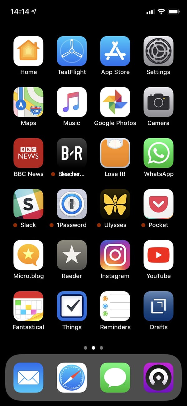 The main changes since my last home screen are switching from Pocket Casts to Castro (which I ...